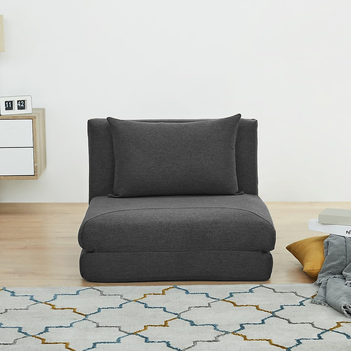 Artdeco Home Convertible Chair Bed 29" W Fold Sofa Bed with 1 Matching Pillow for Small Space Living Room and Apartment (Polyester, Charcoal)