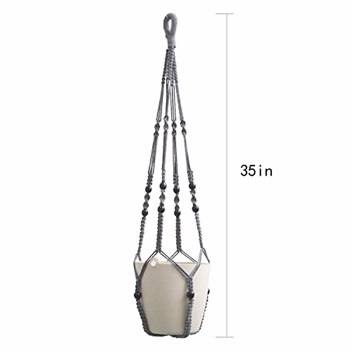 Macrame Plant Hanger Indoor Hanging with Wood Beads Macrame Planters No Tassel for Indoor Outdoor Boho Home Decor 35 Inch (Gray,1pc)