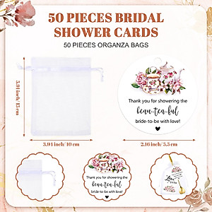 Skybooly 50 Set Tea Party Bridal Shower Favors Tea Bags Tea Packets Kraft Paper Envelopes Heart Spoon Mini Coffee Spoons with Thank You Card and Organza Bag Wedding Souvenirs Tea Party Favor for Guest