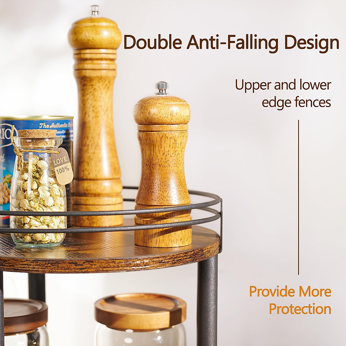 Creso hom Lazy Susan Organizer 2 tier Rotating Spice Racks, Lazy Susan 360 Degree Turntable Spice Holder Rack for Cabinet and Kitchen Countertop, Rustic Brown