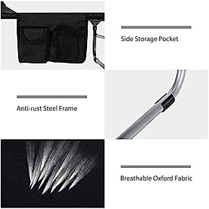 Goplus Lounge Chaise Chair, Foldable 5-Position Adjustable Tanning Sun Bating Chair w/ 360°Canopy & Side Pocket, Outdoor Beach Recliner for Garden Yard Pool Side (1, Black)