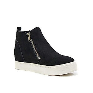 Soda Route Women High Top Fashion Sneaker Shoes with Padded Sole & Side Zipper (Black, Numeric_8_Point_5)