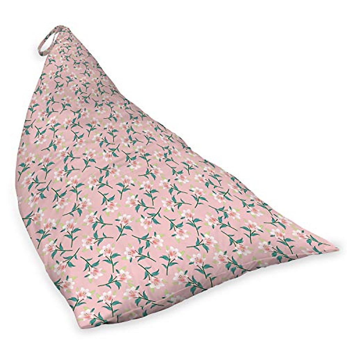 Ambesonne Romantic Lounger Chair Bag, Madonna Lily Blossoms Lilium Bouquets Pastel Winter Branches Pattern, High Capacity Storage with Handle Container, Lounger Size, Teal Pale Pink and Green