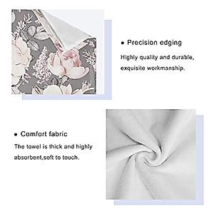 ALAZA Pink Rose Towels Bathroom Sets Flower Gray Towels Set of 3, 1 Bath Towel 1 Hand Towel 1 Washcloth Soft Highly Absorbent Decorative Towels for Kitchen Beach Gym Spa
