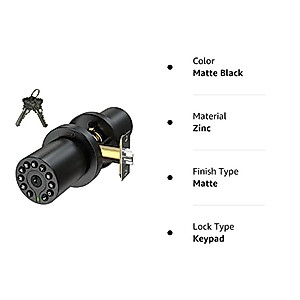 iulock Code Door Lock, Electronic Door Knob with Keypad and Key, Auto Lock, Waterproof, Passage Function, Long Battery Life,50 Codes, Easy to use and Install for Office/Warehouse/Bedroom/Garage
