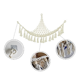 MACAJICHO Stuffed Animal Hammock, Toy Hammock Stuffed Animal Net with Macrame, Kids Toy Organizer Hanging Net for Stuffed Animals Boho Decor for Kids Room, Play Room, Bedroom