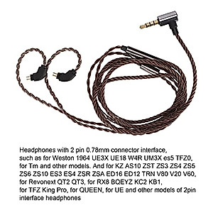 0.78Mm 2 Pin Cable with Mic, 3.5Mm Audio Cable Earphone Replacement Upgrade Cable, 2 Pin IEM Cable with Mic for 2 Pin 0.78Mm Headphones for Weston 1964 Ue3X Ue18 W4R