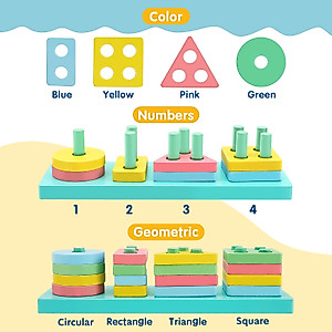 LinseyFun Wooden Stacking Sorting Toys for Toddlers 1-3, Wood Baby Stacking Blocks, Montessori Toys for 1 2 Year Old Boys Girls