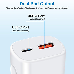 25W Super Fast Charger Type C Dual Port Samsung Fast Charging Block for Galaxy A35 A55 A15 5G A25 S24 Ultra S23 FE Z Flip 5 Z Fold 5 A14 A54 A13 A53 A23,PD Power Adapter with 6FT Type C to C Cable