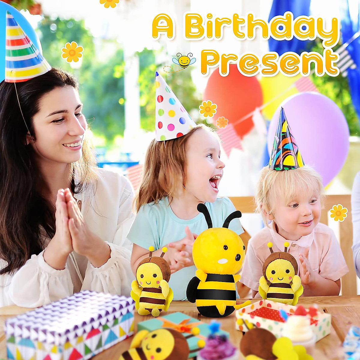 Jerify 6 Pieces Bee Plush Toy Bee Stuffed Animal, Yellow Bees Plushie Cuddly Large Soft Bee Pillow for Christmas Thanksgiving Birthday Bee Themed Party Gift, 8 Inches and 4.7 Inches