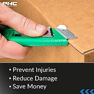 Pacific Handy Cutter S4SR Self-Retracting Safety Cutter with Fixed Metal Guard, Bladeless Tape Splitter, Steel Guard for Safety and Damage Protection, for Warehouse and In-Store Cutting, green