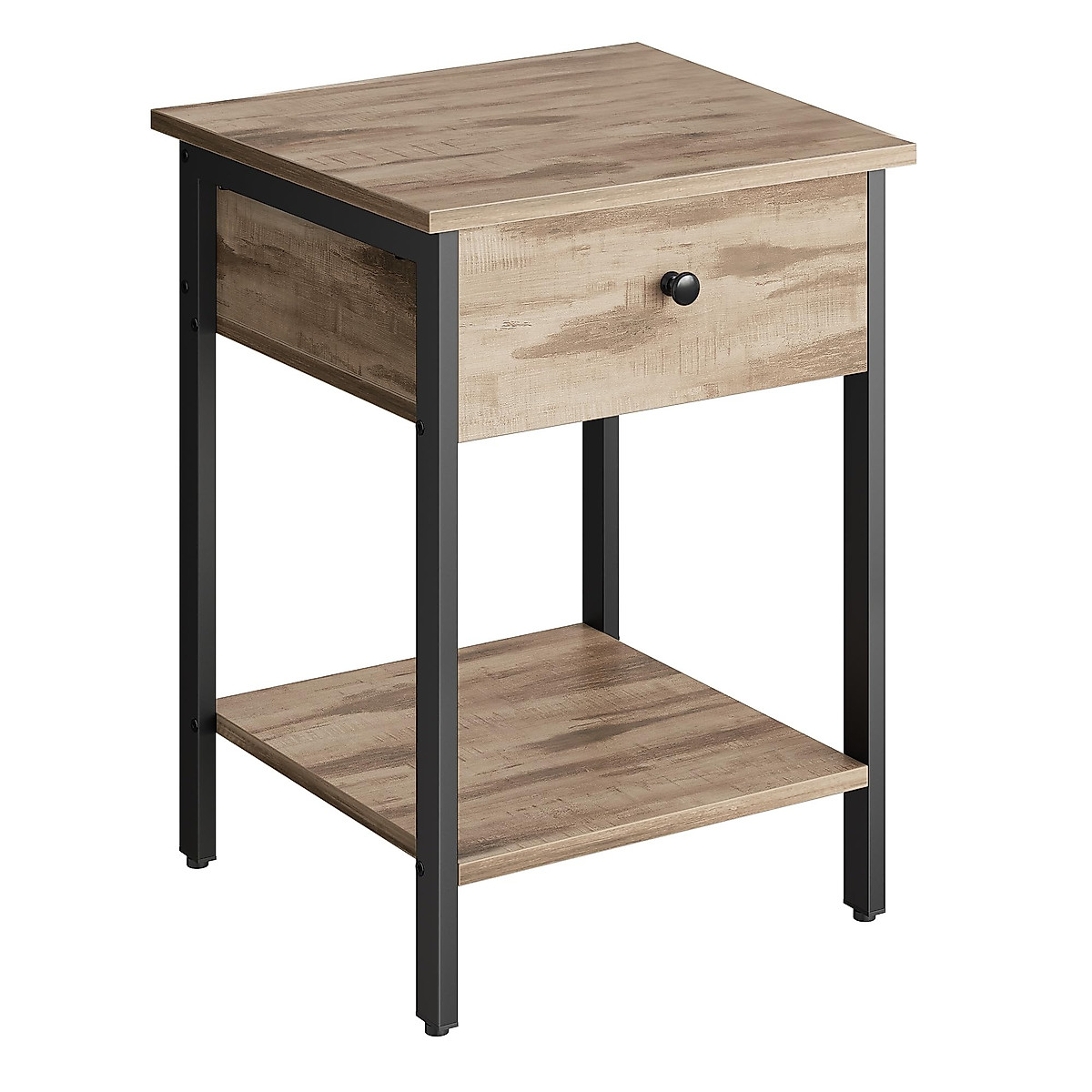 VASAGLE Nightstand, Bedside Table with Drawer, Side Table, End Table, for Bedroom, Office, Industrial, Camel Brown and Black ULET055B50