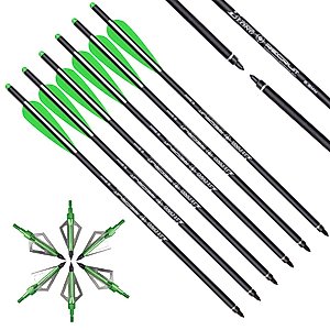 ELONG Crossbow Bolts 20 Inch Carbon 6 Pack with Hunting Broadheads 6 Pack, Crossbow Arrows for Hunting Outdoor Target Practice