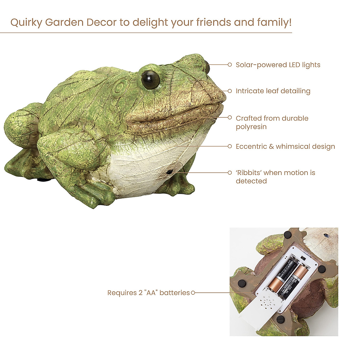 Bits and Pieces - Frog Motion Sensor and Detector Statue - Animal Gardening Gifts - Weather Resistant Garden Decoration Sculpture - 4½" x 8½"