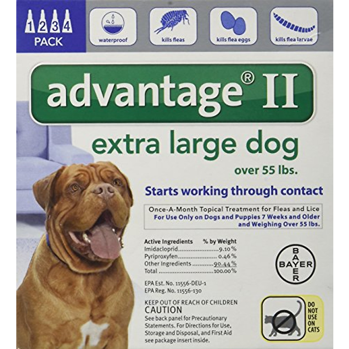 Bayer Advantage II Topical Flea Treatment for Dogs over 55 Lbs (4 Applications)