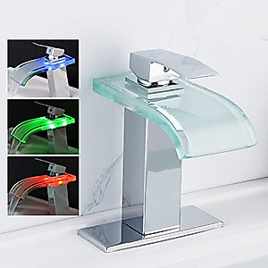 Y-Garhe LED Bathroom Faucet, Chrome Waterfall Bathroom Faucet, Newest Bathroom Faucet, Waterfall Bathroom Sink Faucet, Bathroom Faucets for Sink 1 Hole, 4 Inch Centerset Bathroom Faucet