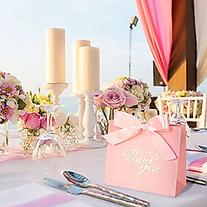 DESOEE Small Gift Bags Thank You Party Favor Bags 20 Pack with Pink Bow Ribbon, Treat Boxes Mini Paper Bags Bulk for Wedding Baby Shower Holidays Birthday Party