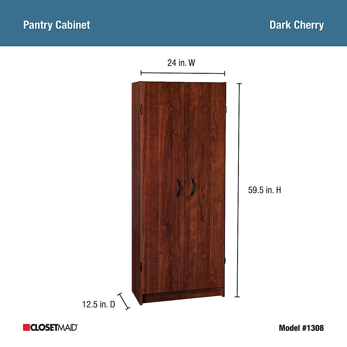 ClosetMaid Pantry Cabinet Cupboard with 2 Doors Adjustable Shelves, Standing, Storage for Kitchen, Laundry or Utility Room, Dark Cherry