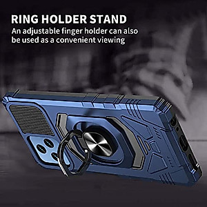 for T-Mobile REVVL 6 Case, with Tempered Glass Screen Protector Heavy Duty Protection Technology Built-in Kickstand Rugged Shockproof Protective Phone Case(Blue)