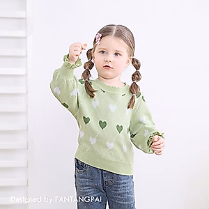 FANTANGPAI Toddler Girl Sweater Green Heart Knit Outfit Baby Girl Knitwear