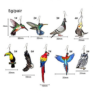 9Pairs Novelty Parrot Owl Dove Bird Acrylic Dangle Drop Earrings Creative Cool Eagle Earrings For Women Cute Animal Jewelry Gifts