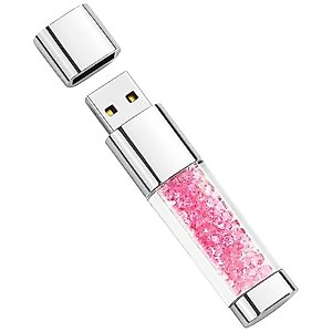 USB Flash Drive 64GB, BorlterClamp Cute Pink Crystal Thumb Drive Novelty Pen Drive Memory Stick