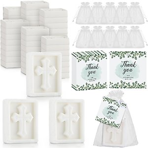 Dansib 240 Pcs Cross Soap Baptism Favors Set, 80 Pcs Scented Soap Favors 80 Pcs Bags and 80 Pcs Cards Baby Baptism Favor for Baby Shower Christening Communion Wedding Bridal Party Guests Decoration