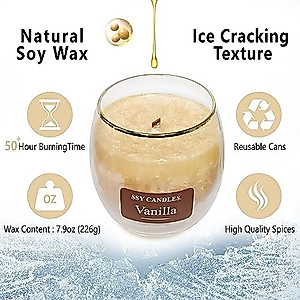 Creamy Vanilla Scented Candle Aromatherapy Glass Jar Candle with Crystals Inside, Fragrance Natural Soy Wax Wooden Wick Candle, 60 Hours Long Burning, Home Decor Gift for Men and Women