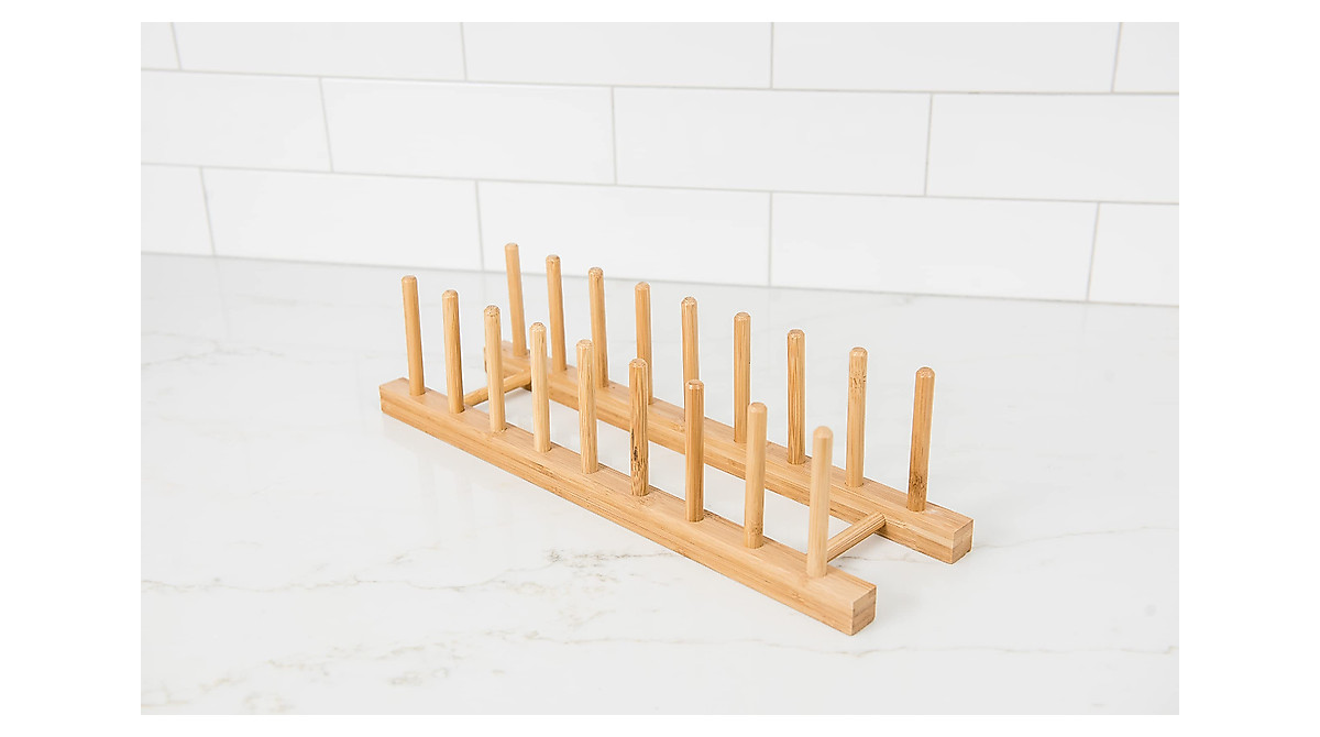 Lipper Bamboo Plate Rack & Lid Holder | Eco-Friendly Kitchen Organizer