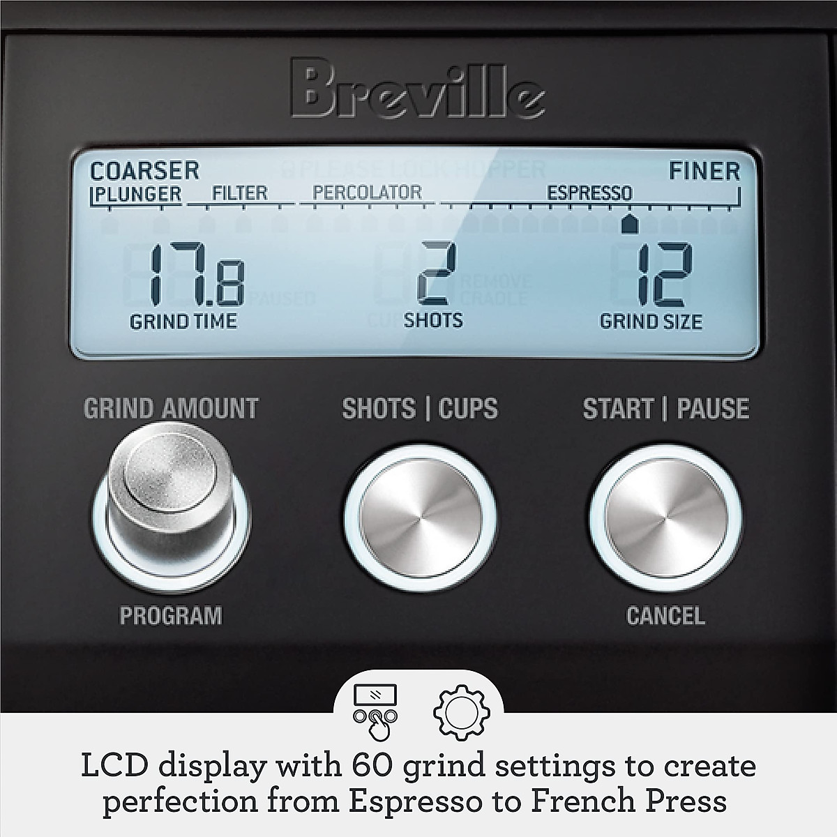 Breville Smart Grinder Pro Coffee Bean Grinder, BCG820BKSXL, Black Sesame