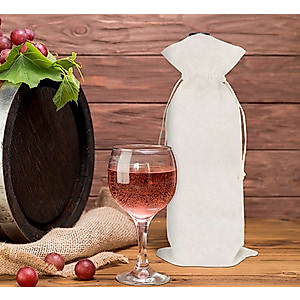 BannerBuzz Canvas Wine Bag Made of 100% Biodegradable Canvas Material With 4 Oz Weight (6.5" W x 14" H, Off White)