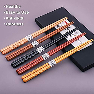 GLAMFIELDS Reusable Chopsticks Japanese Natural Wooden 5 Pairs Classic Style Lightweight Hand-Carved Safe Chop Sticks 8.8 Inch/22.5cm Gift Set