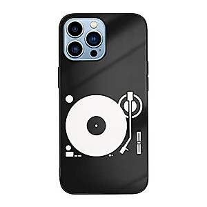 Headphones Record Disc Platter Disk Dj Play Vinyl Tempered Glass Case Compatible with iPhone13 Pro and 13 Pro Max White