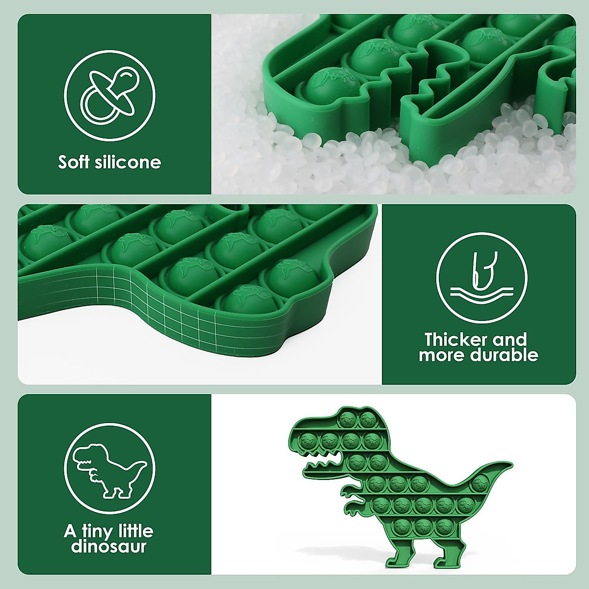 Pop Fidget Toys for Kids, Fidget Poppers Toys Sensory Squeeze Bubble Popping Toys for Toddlers, Silicone Animal Dinosaur Pop Anxiety and Stress Relief It for Boy Girls (Green Dinosaur)