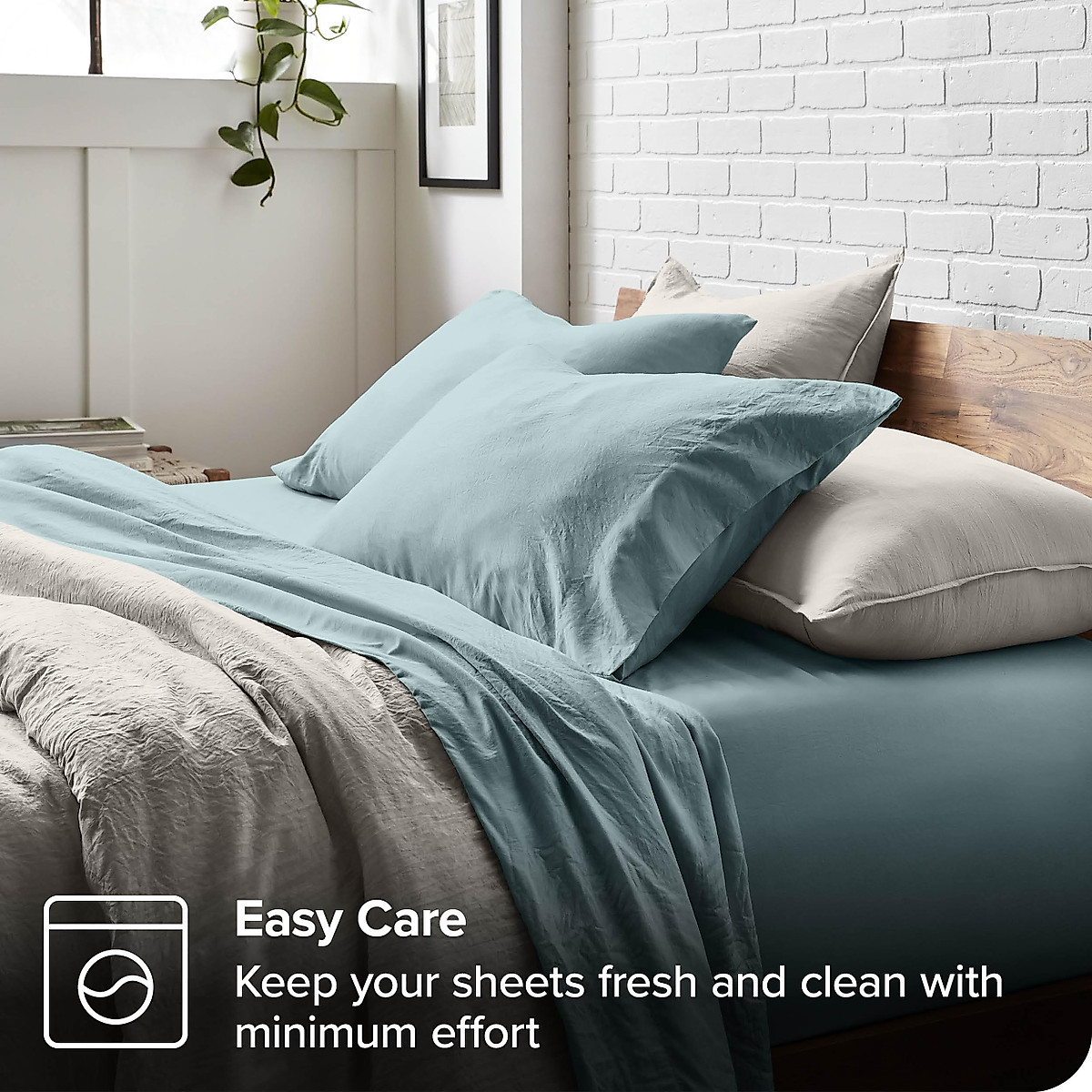 Bare Home Washed Full Sheet Set - Premium 1800 Ultra-Soft Microfiber Bed Sheets - Double Brushed - Hypoallergenic - Stain Resistant (Full, Washed Slate)