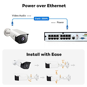 ONWOTE 4K 8MP PoE IP Security Camera, AI Human Vehicle Detection, 3840x2160P, 128° Field of View, Video Audio, Indoor Outdoor, Add-on Camera to PoE NVR System