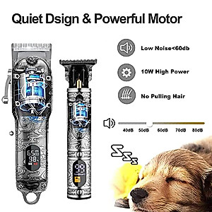 Soonsell Hair Clippers for Men T-Blade Trimmer Set,Barber Clippers,Clippers for Hair Cutting,Hair Cutting Kit,Cordless Clippers,Blade Close Cutting Beard Trimmer,LCD Display(Silver