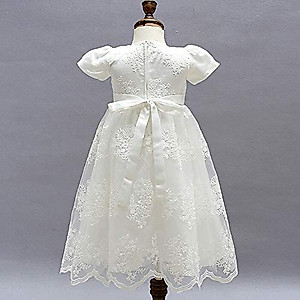 Silver Mermaid Baby Girls Floral Embroidery Baptism Christening Dress Special Occasion Formal Gown Outfit(3M,Ivory White)
