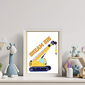 OOTSR 6 PCS Construction Trucks Wall Art Print, Inspirational Quote Canvas Print for Boys Game Room Decor, Playroom, Rec Room Poster, Vehicle Prints,(Unframed, 20 X 25CM)