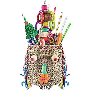 KATUMO Bird Foraging Toys, Seagrass Basket Bird Toy with Array of Chewable Parrot Toys for Small Medium Parrot Birds