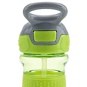 Nuby Thirsty Kids Push Button Flip-it Soft Spout on The Go Water Bottle with Easy Grip Band, Green Cactus, 12 Ounce