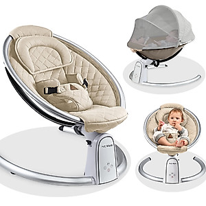 Hot Mom New Baby Swing Bluetooth and Intelligence Timing Electric Baby Rocker Multiple Gears Seat Adjustment & Baby Chair(Sand)