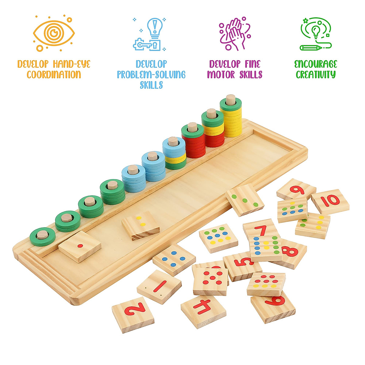 Boxiki kids Wooden Number Blocks. Educational Toy to Boost Kids Intelligence - Montessori, Kindergarten & Preschool Top Choice for Age 3+ Years