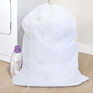 SMART DESIGN Jumbo Laundry Bag with Carry Handle and Push Lock Drawstring - Durable Polyester Nylon Material - Clothes, Sports, Kids - Home Organization Holds 3 Loads - 40 x 30 Inch - White