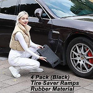 Homeon Wheels Tire Saver Ramps Rubber Material Anti-Slip Pad Design,Car Tire Wheel Ramps for Flat Spot and Flat Tire Prevention, Tire Savers for Storage with Carrying Bag, Easy to Store 4 Pack (Black)