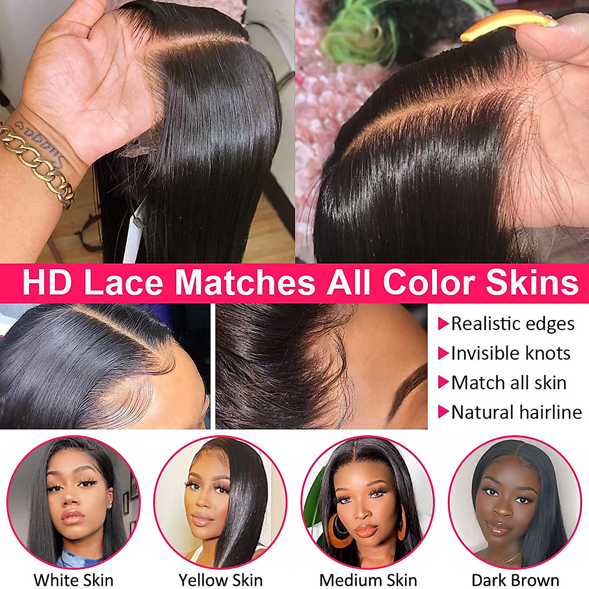 Queen Story 26 Inch Lace Front Wigs Human Hair 13x4 Straight Human Hair Lace Front Wigs For Black Women 180% Density Transparent HD Lace Front Wigs Human Hair Pre Plucked With Baby Hair