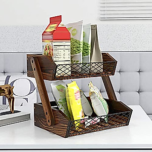 Dorhors Fruit Basket for Kitchen, 2 Tier Fruit Bowl,Kitchen Counter Organizer,Wooden Fruit Holder for Kitchen Countertop,Bread Fruit Vegetable Storage Basket Stand