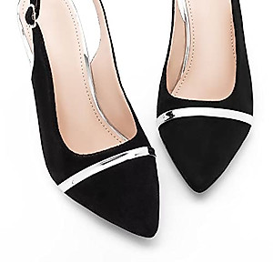 Frank Mully Women's Slingback Pumps Closed Pointed Toe Formal Party Wedding Dress Shoes Ankle Strap Slip On High Heel Sandals Black/Suede