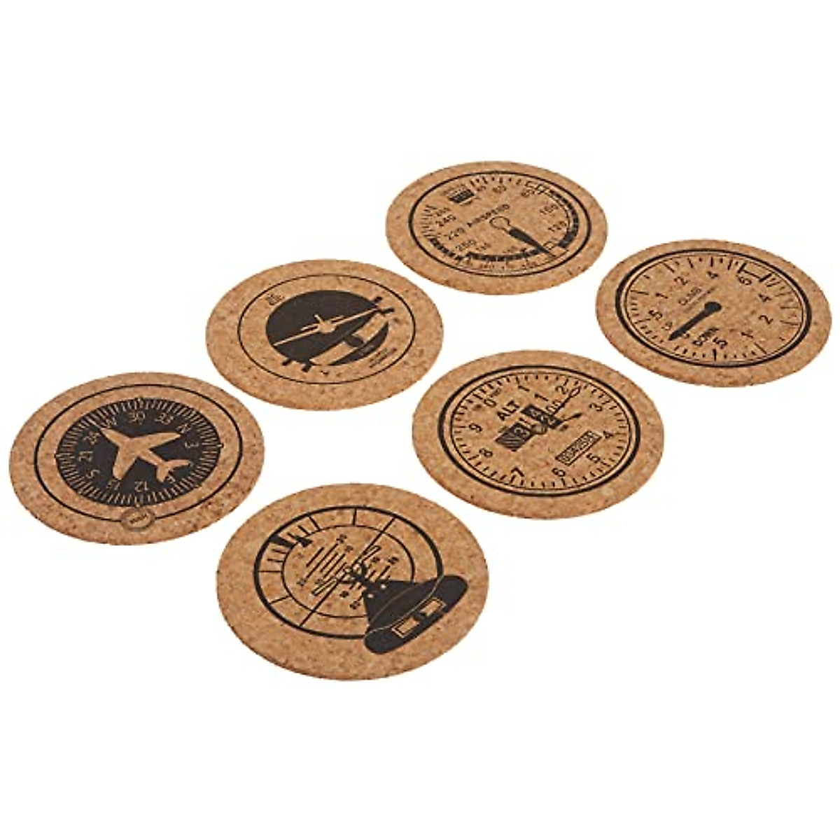 Corkology Aviation Set Flight Instruments Coasters, 3.75" dia, Cork