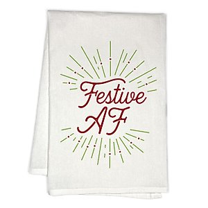 RubiaRojo Holiday Kitchen Towel – Festive AF – White Flour Sack Hand Towel